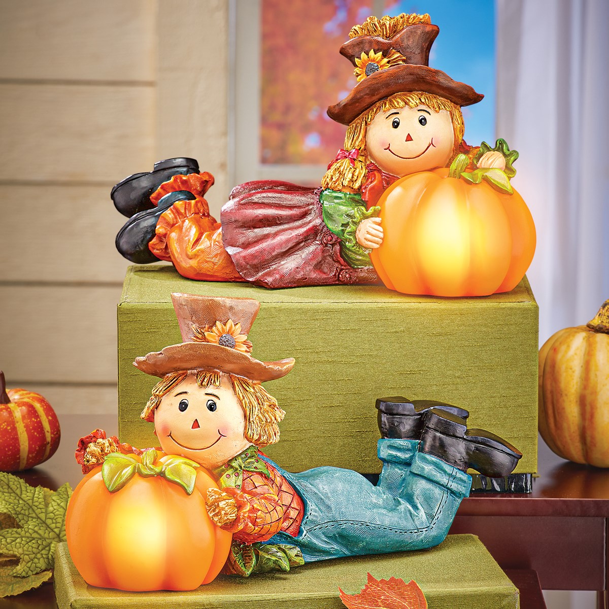 LED Lighted Festive Tabletop Scarecrow Figurines | Collections Etc.