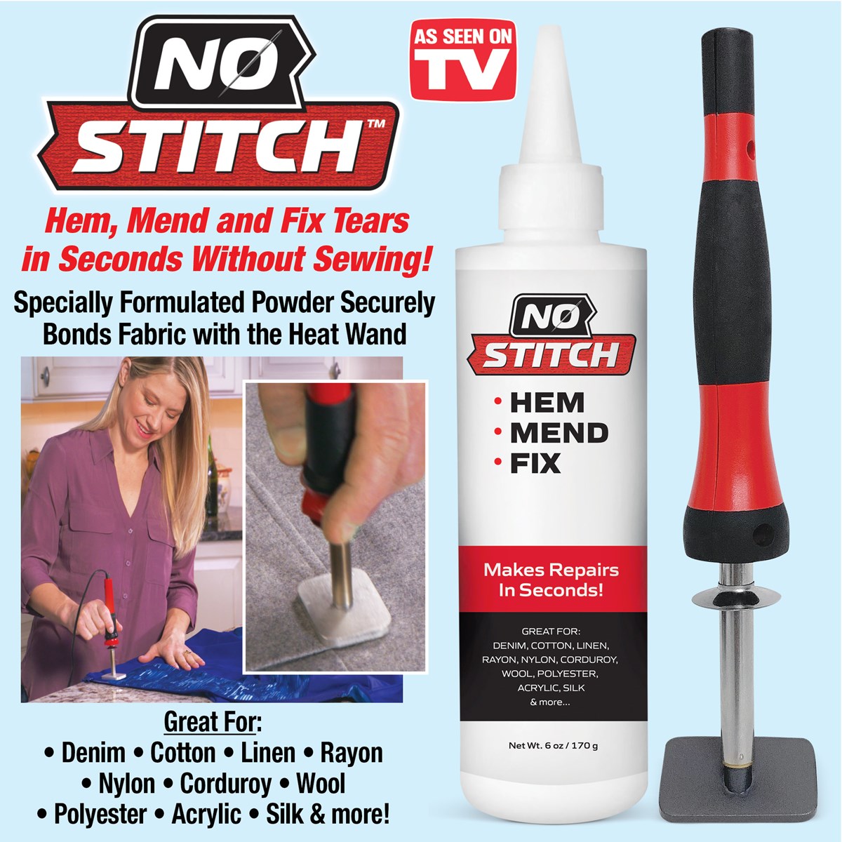 No Stitch Handheld Heat Iron with Adhesive Powder | Collections Etc.