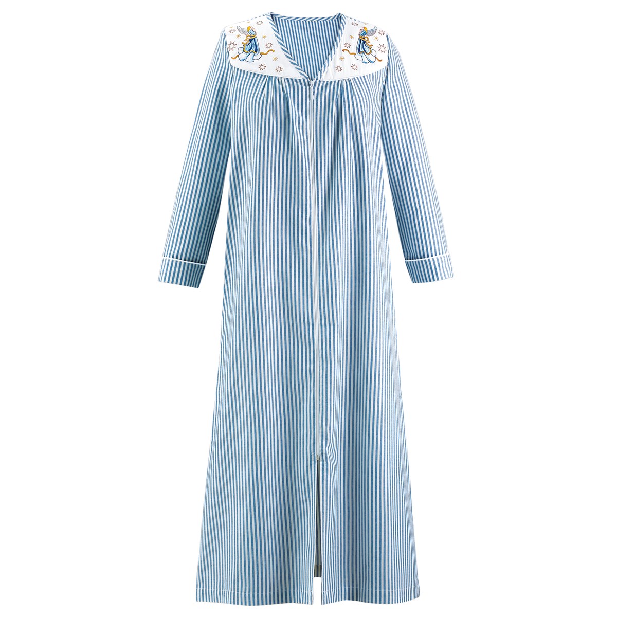 Embroidered Angels Zipper-Front Long-Sleeve Nightgown Robe ...