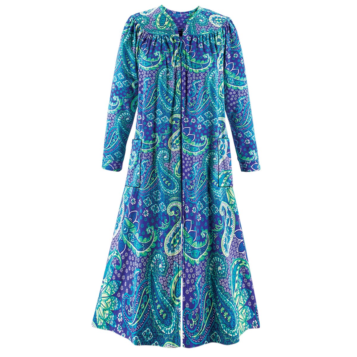 Paisley Zip-Front Long-Sleeve Fleece Quilted Polyester Robe ...