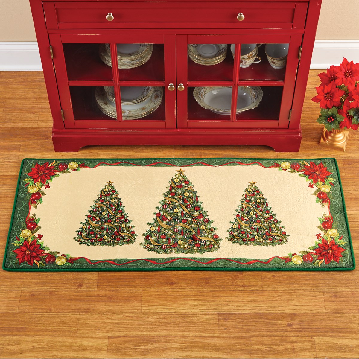 Colorful Poinsettia Tree Cream-Colored Slip-Resistant Runner Rug ...