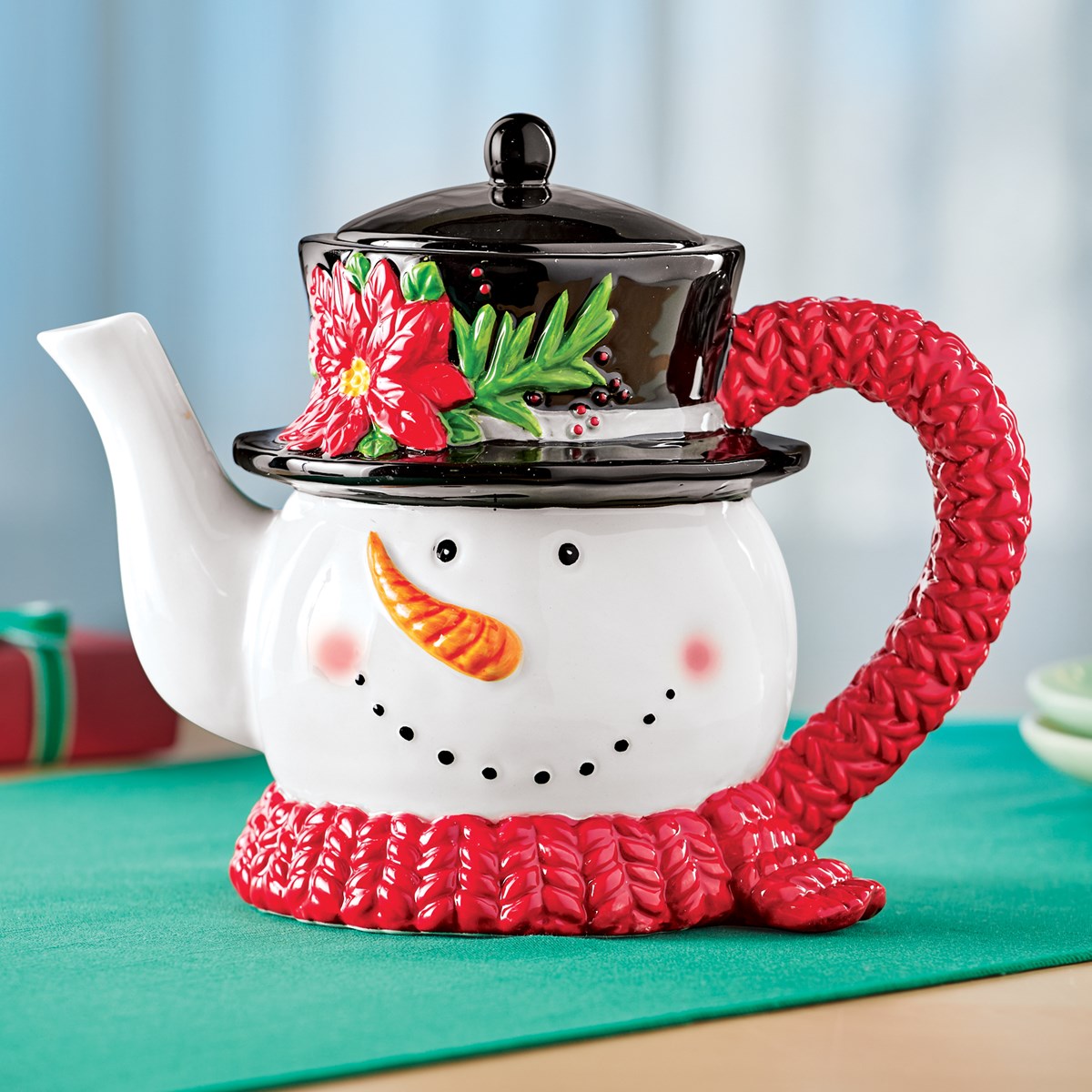 Hand Painted Festive Ceramic Snowman Top Hat Teapot | Collections Etc.