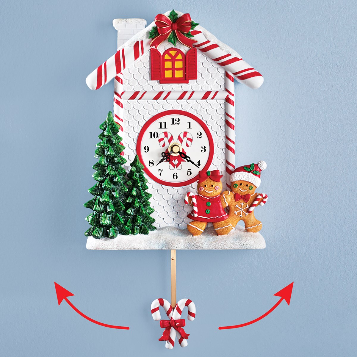 Holiday Gingerbread Candy Cane Pendulum Wall Clock | Collections Etc.