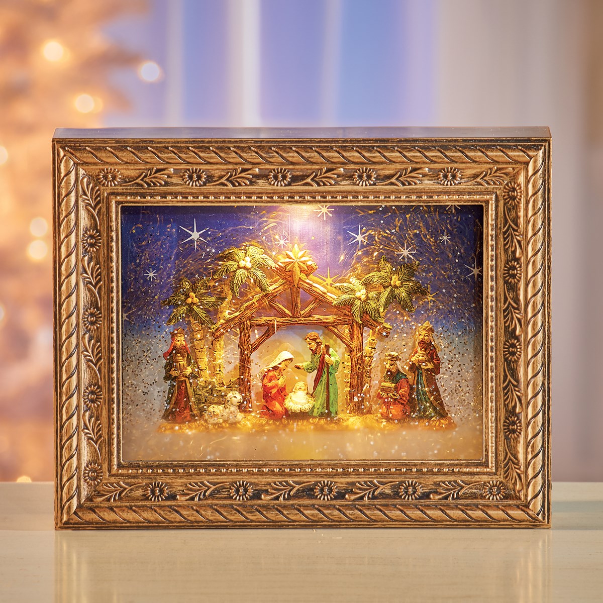 Falling Snow Nativity Scene Lighted Wall Frame Art | Collections Etc.