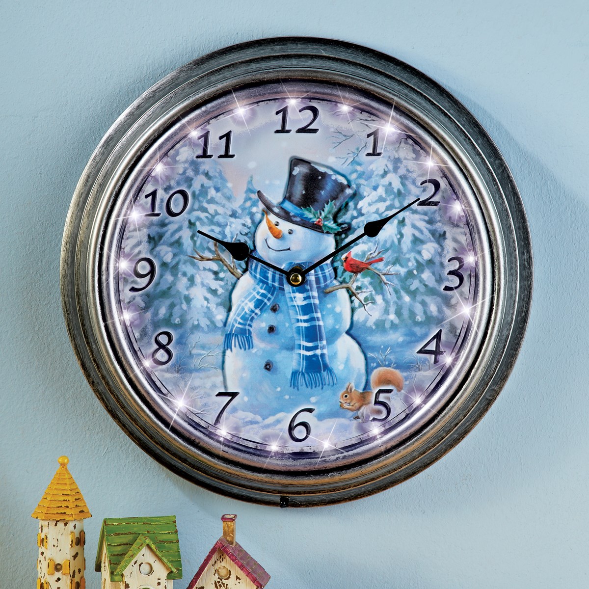LED Lighted Winter Snowman Clock with Remote Control | Collections Etc.