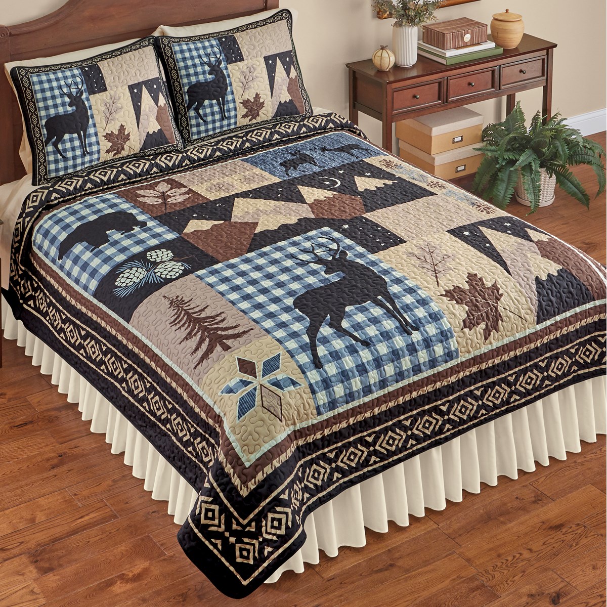 Mountains At Night Rustic Style Plaid Patchwork Quilt | Collections Etc.