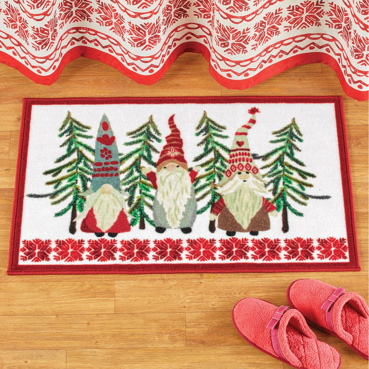 Winter Holiday Gnomes Festive Bathroom Bath Rug | Collections Etc.