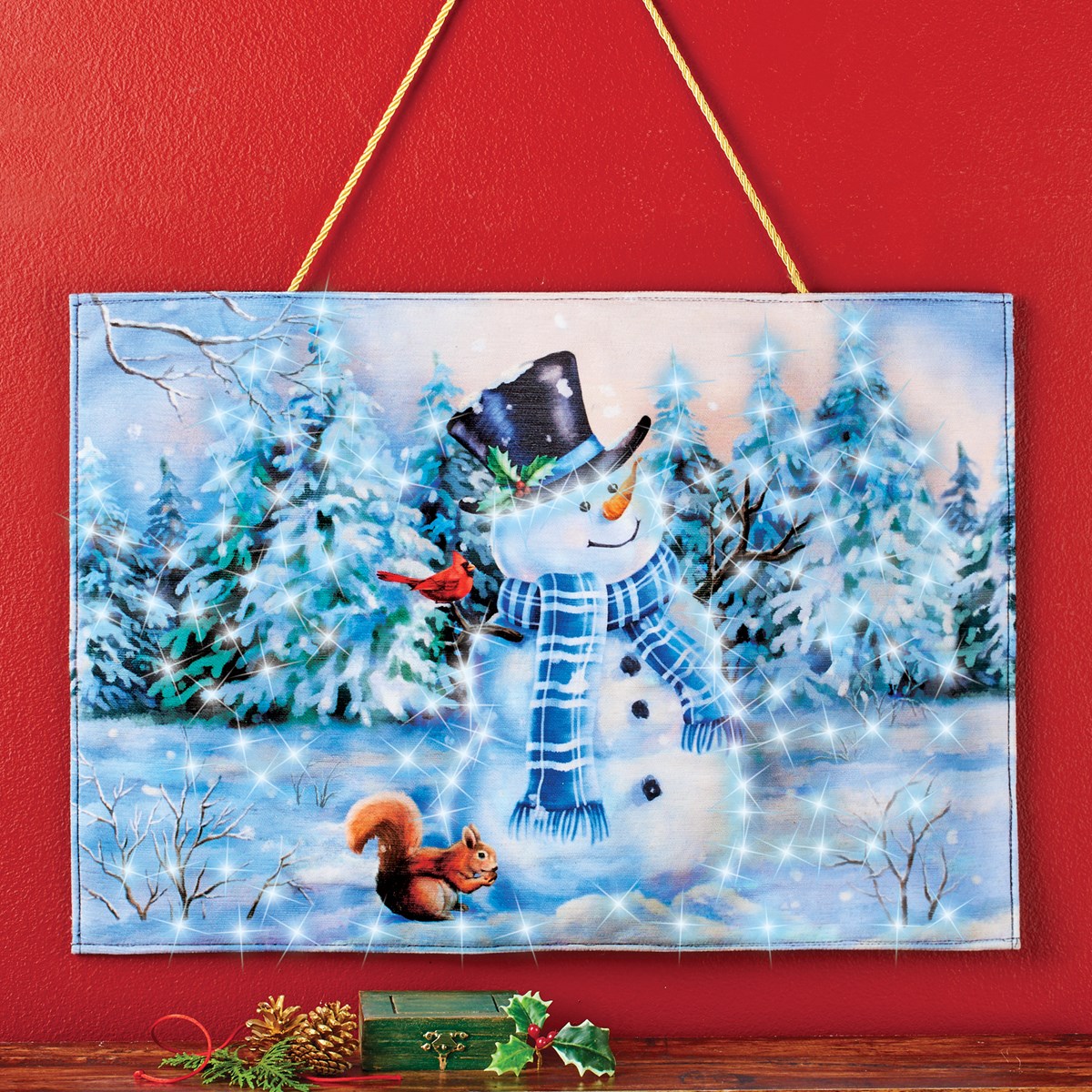 Fiber Optic Lighted Sparkling Snowman Wall Tapestry | Collections Etc.