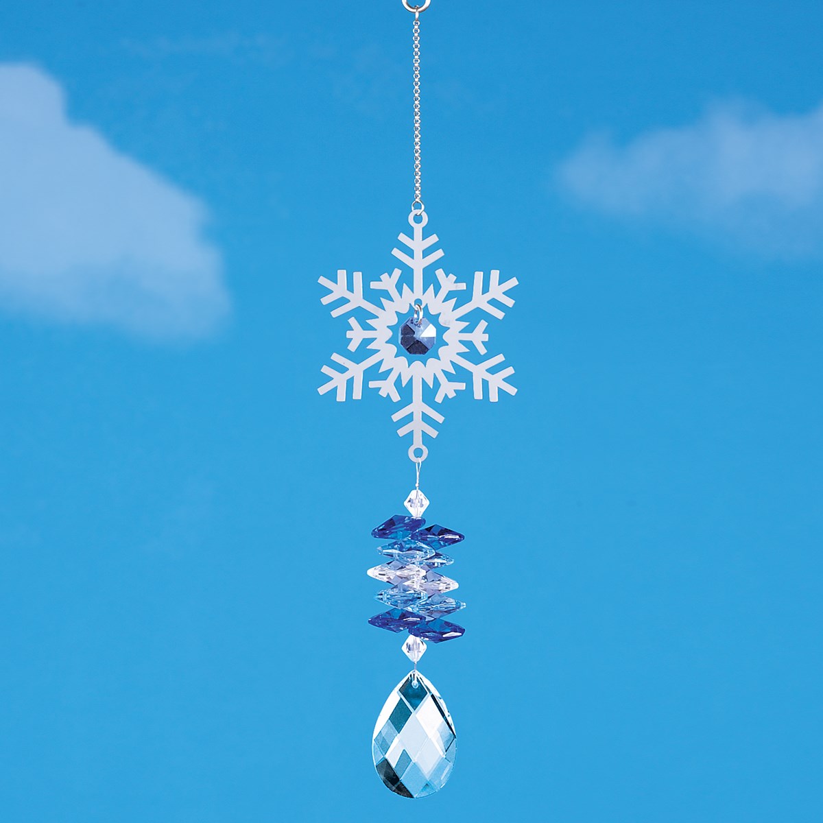 Hanging Blue and White Accented Winter Snowflakes Suncatcher ...