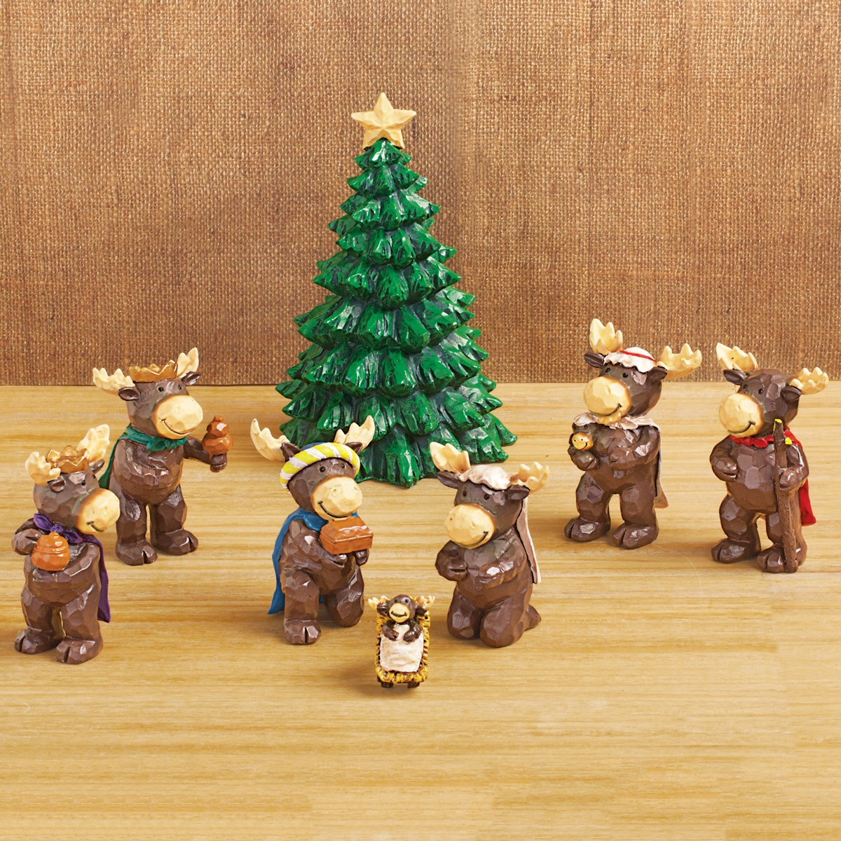 Hand Painted Moose Holy Family Nativity Scene - Set of 8 | Collections Etc.