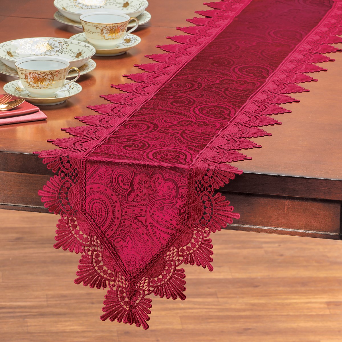 Elegant Velvet Lace Border Paisley Design Table Linens | Collections Etc.