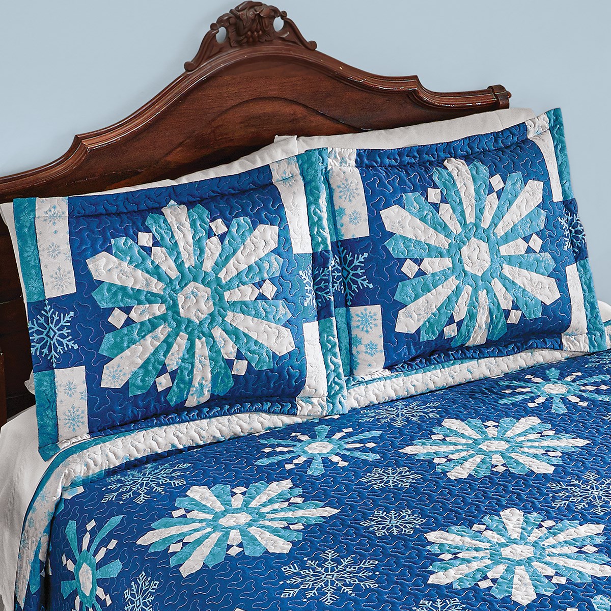 Intricate Printed Winter Snowflake Patches Blue Pillow Sham ...