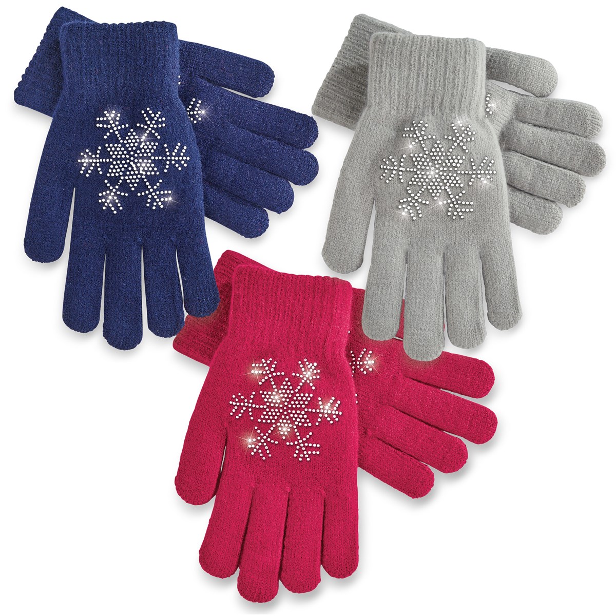 Sparkling Snowflake Design Stylish Knit Polyester Gloves | Collections Etc.