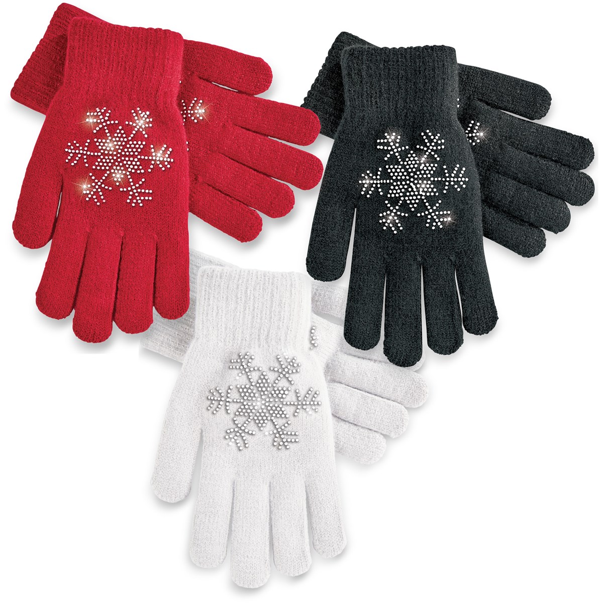 Sparkling Snowflake Design Stylish Knit Polyester Gloves | Collections Etc.