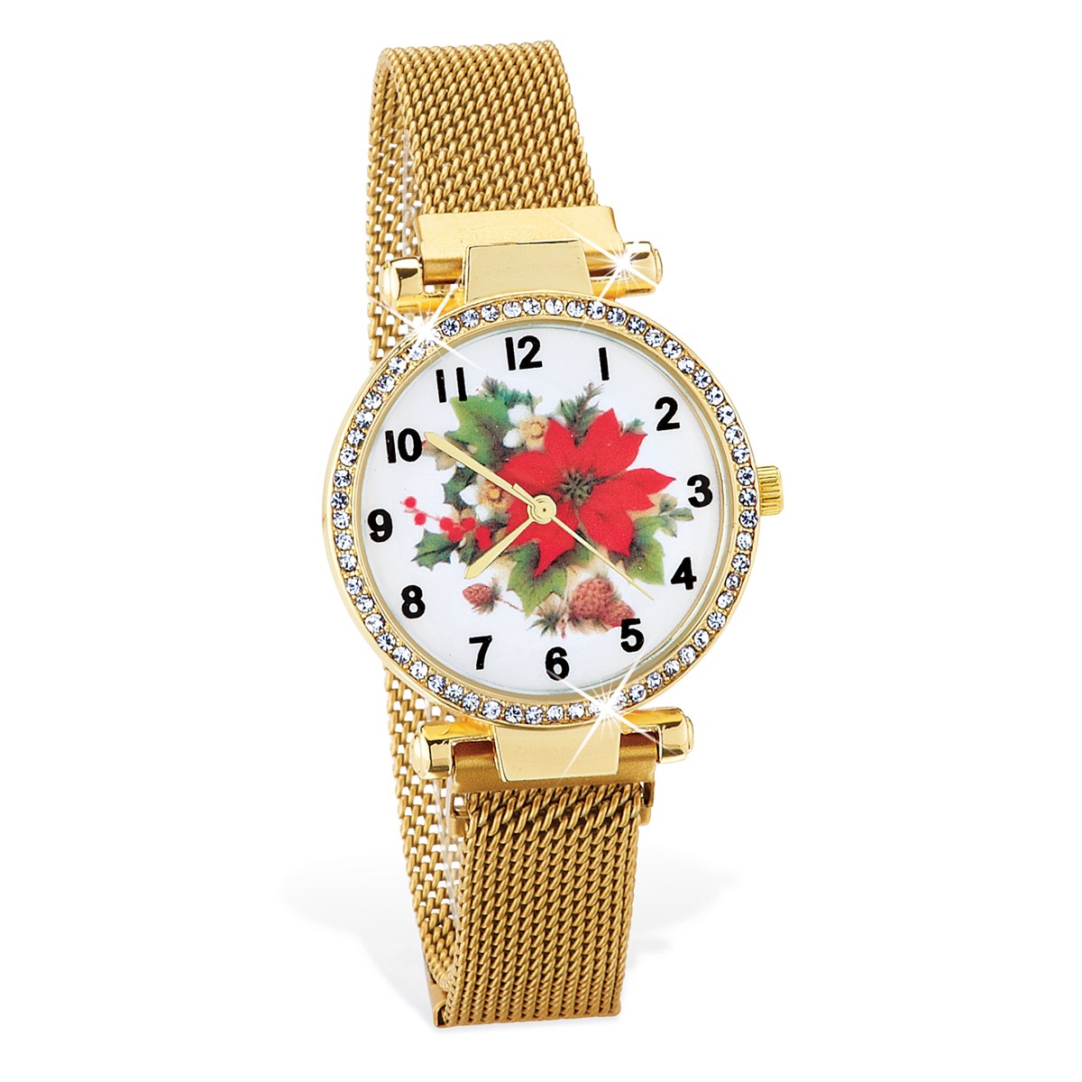 Poinsettia-Face Gold-Toned Magnetic Watch with Adjustable Band ...