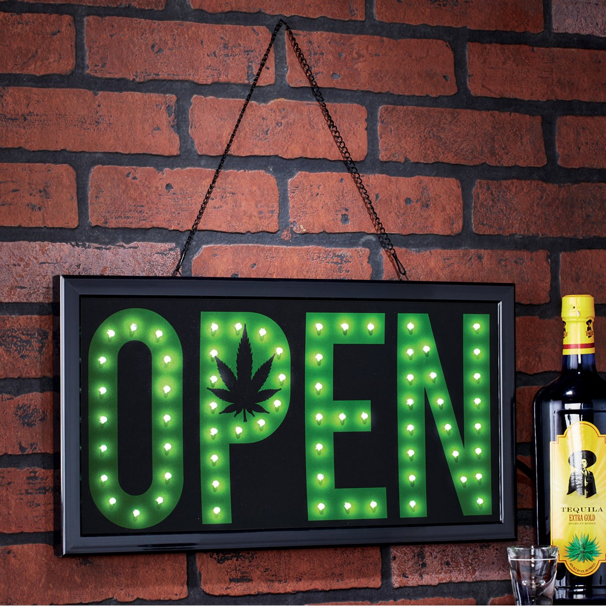 Novelty Green Marijuana Pot LED Open Sign | Collections Etc.