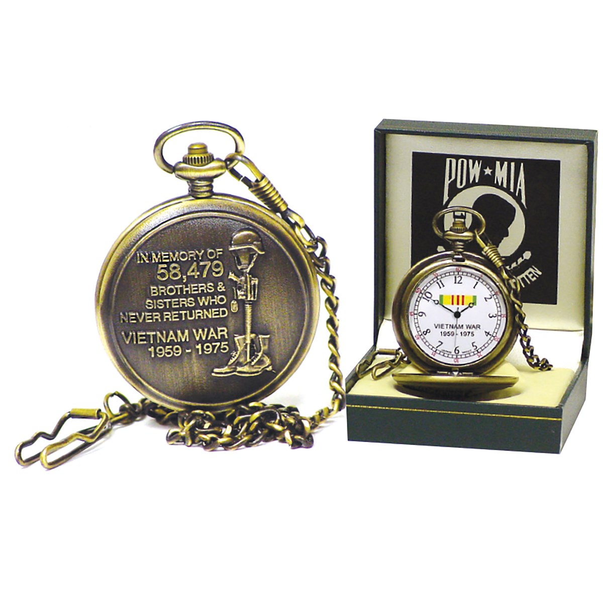POW MIA Vietnam War Memorial Bronze-Finish Pocket Watch | Collections Etc.