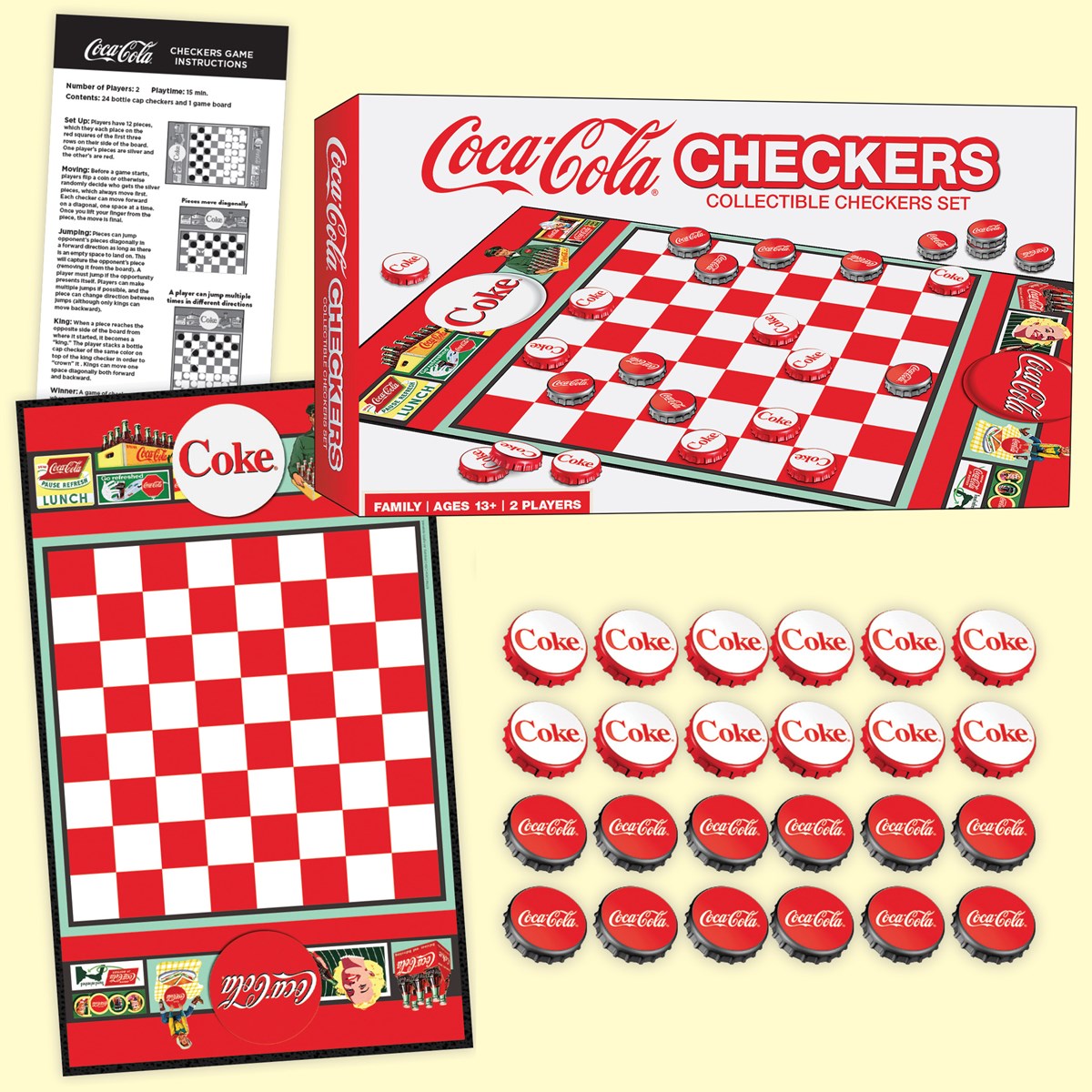 Coca-Cola Checkers with Bottle Cap Style Game Pieces | Collections Etc.