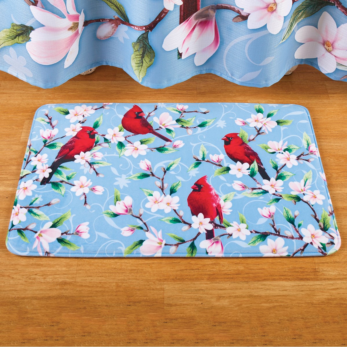 Magnolia & Cardinals Sky Blue Bath Mat | Collections Etc.