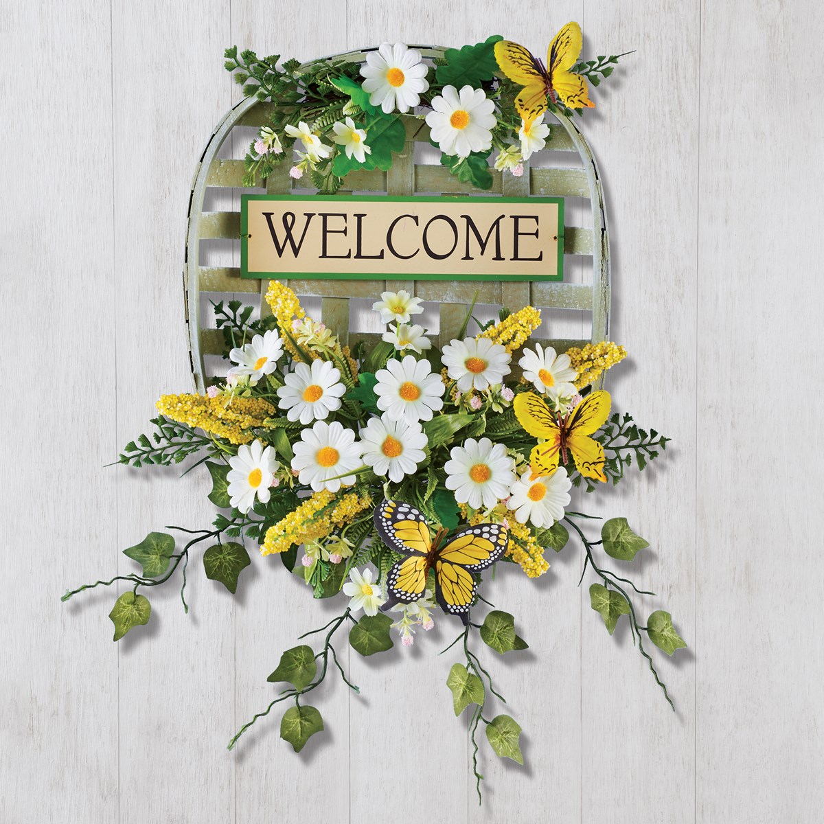 Welcome Sign Daisies & Butterflies Wall Basket Decor | Collections Etc.