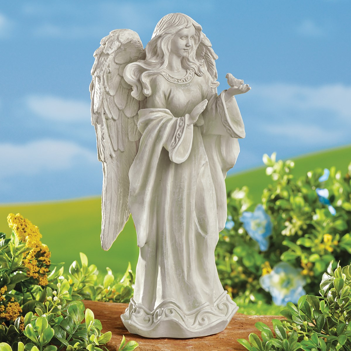 Hand-Painted Special Resin Angel Sculpture with Bird | Collections Etc.