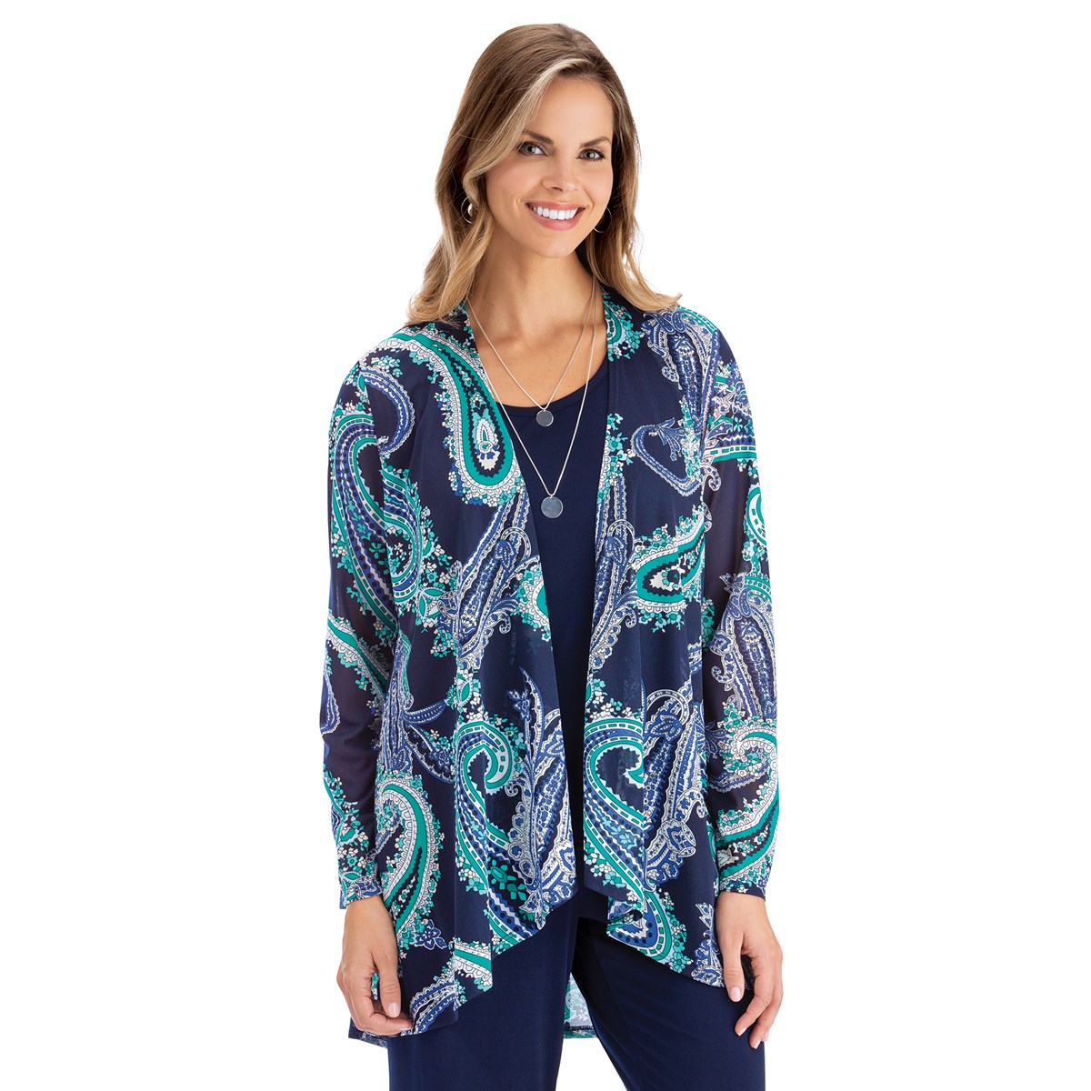 Colorful Open-Front Cascading Paisley Knit Cardigan Jacket ...