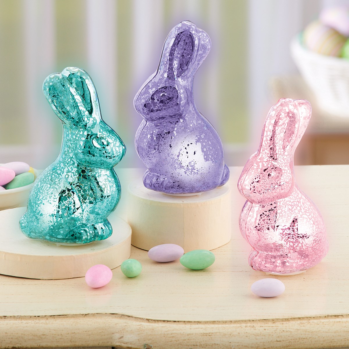 LED Lighted Mercury Glass Finish Easter Bunnies - Set of 3 ...