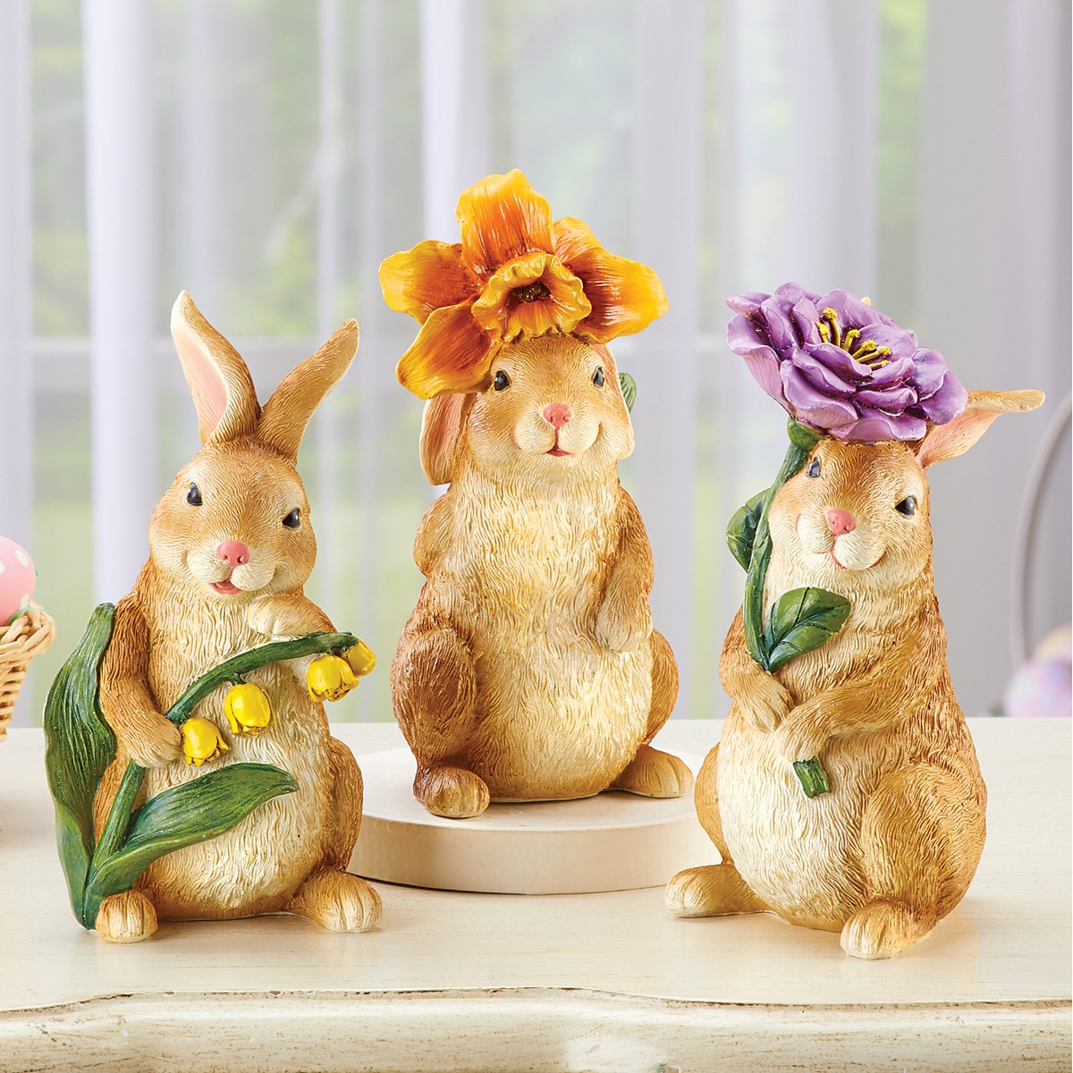 Adorable Floral Resin Bunnies Sitter Figurines - Set of 3 | Collections ...