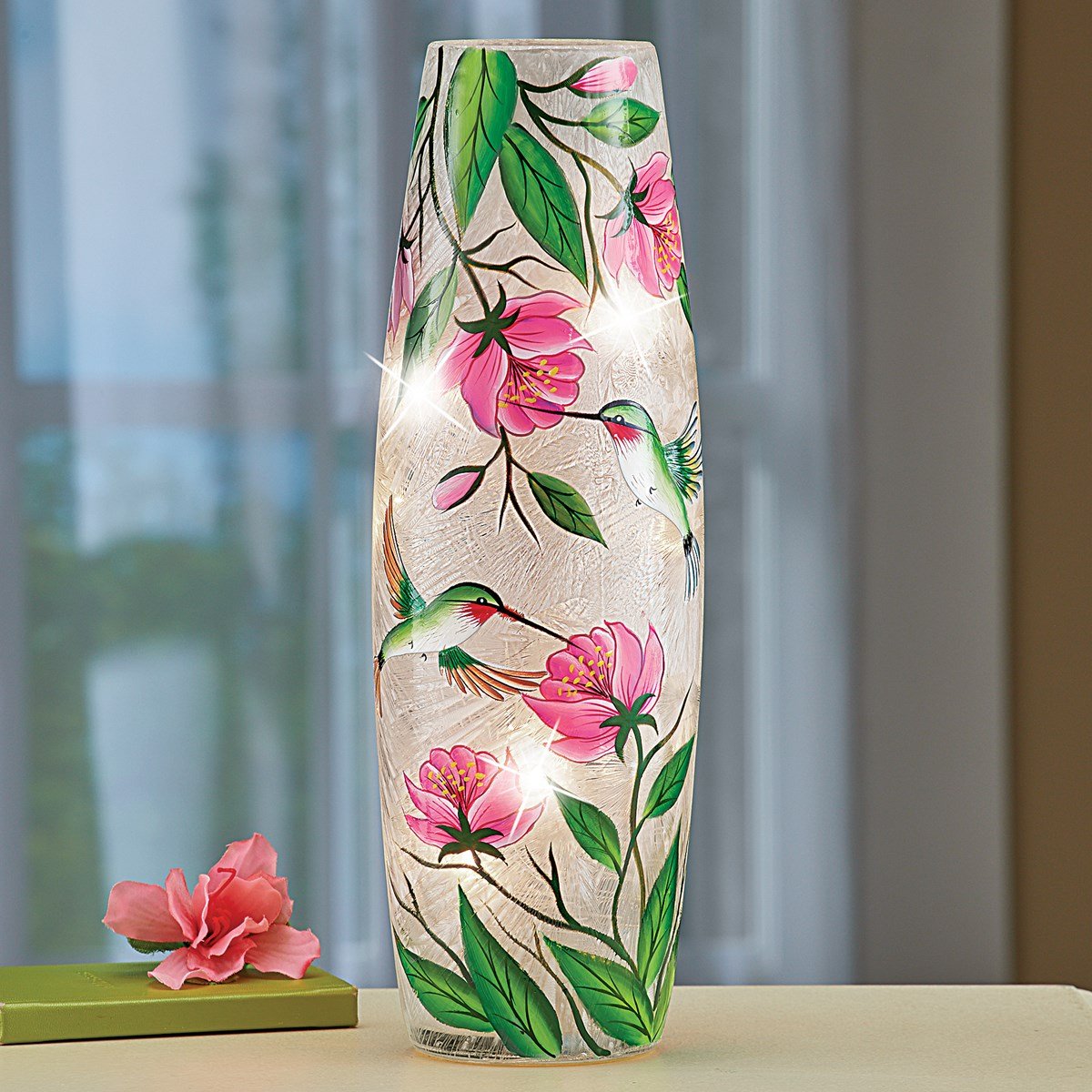 Led Lighted Hummingbird Crackled Glass Hurricane Lamp Collections Etc