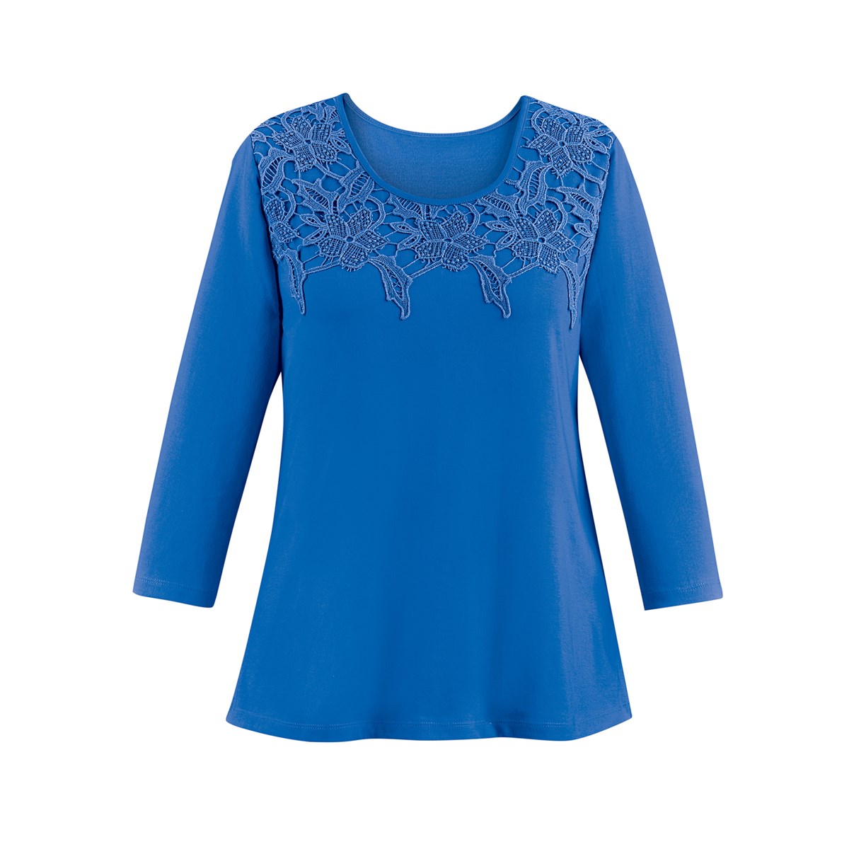 Lace Trimmed 3/4 Sleeve & Scooped Neckline Knit Top | Collections Etc.