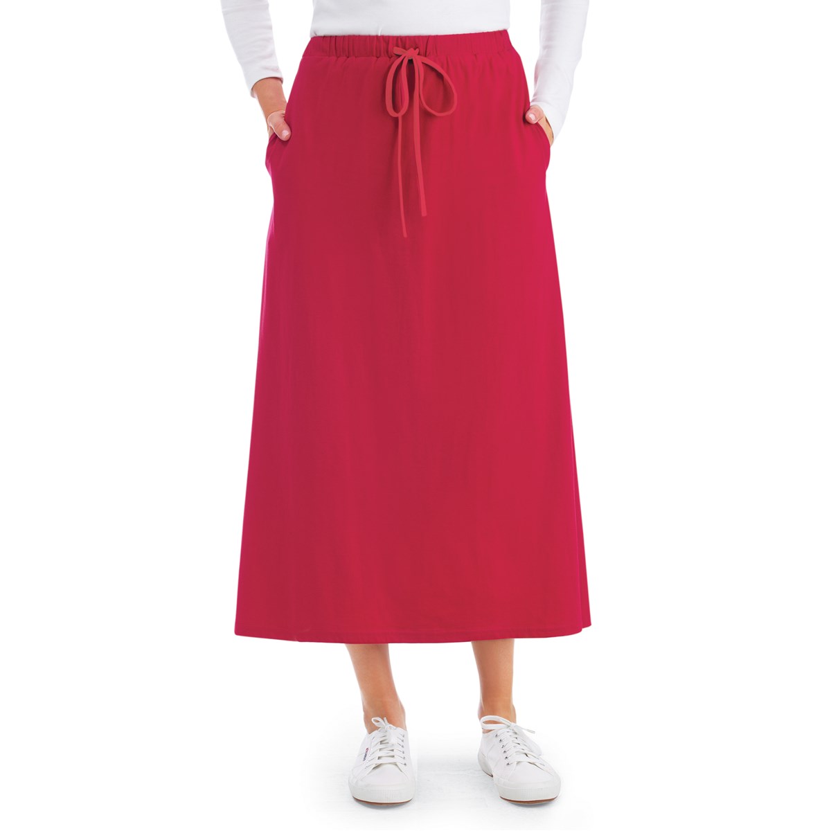 Versatile Elastic Drawstring Side Slit Knit Skirt | Collections Etc.