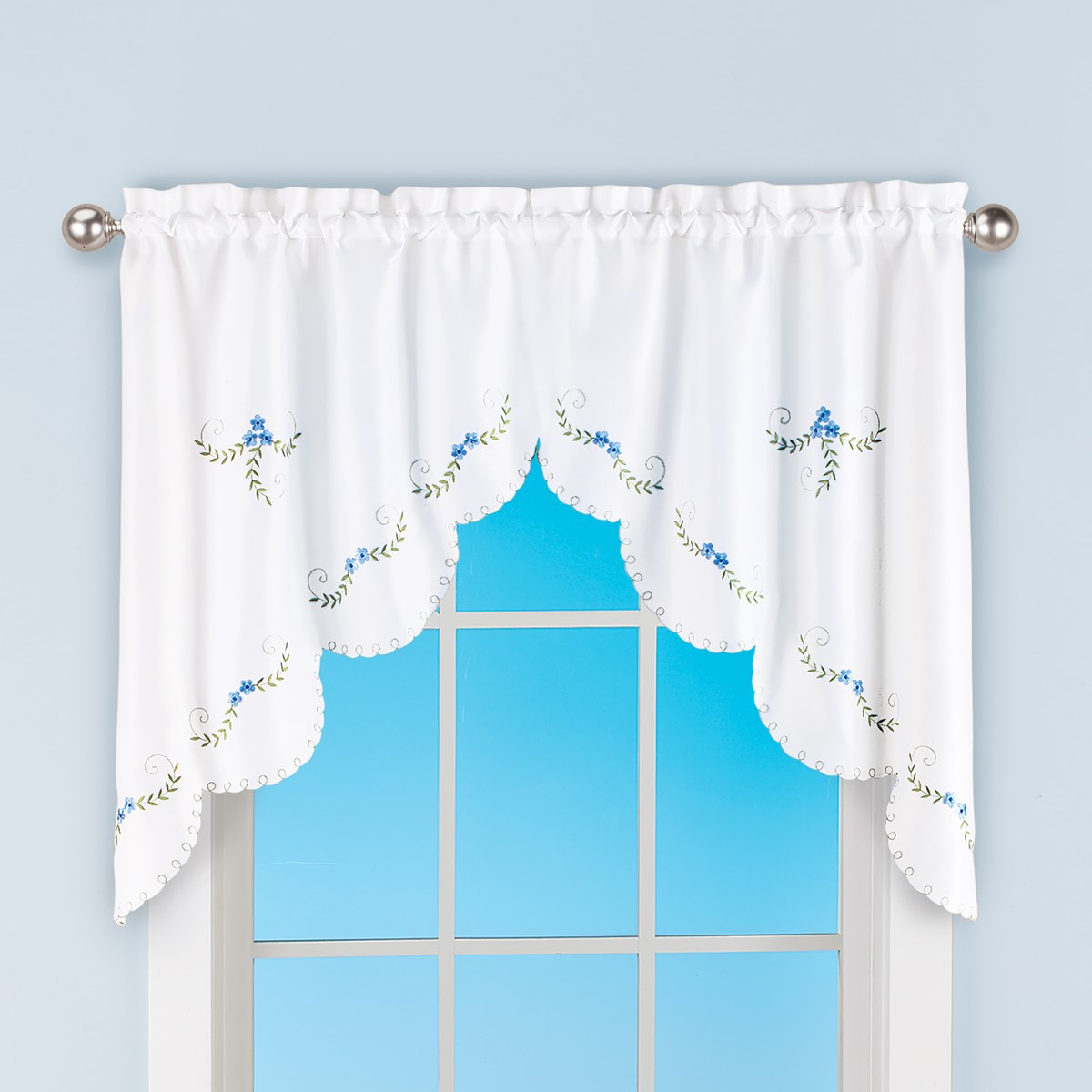 Embroidered Trim Fan Window Valance or Swags | Collections Etc.