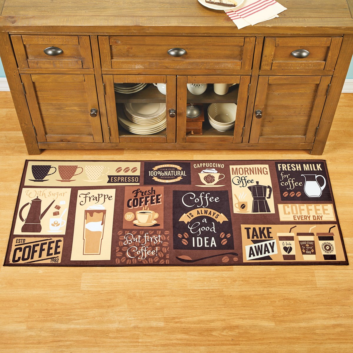 Whimsical Coffee Printed Slip-Resistant Kitchen Runner Rug ...