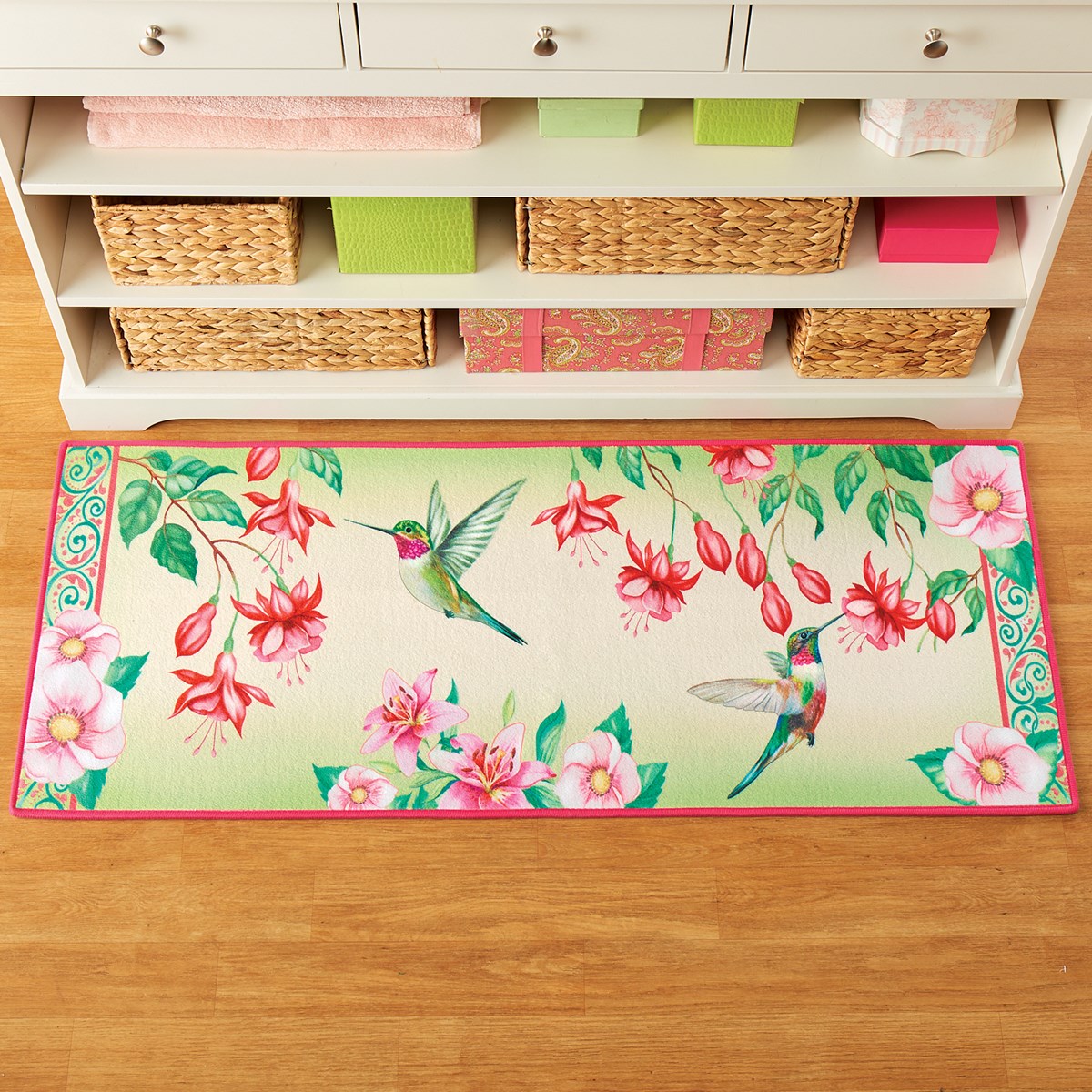 Colorful Hummingbirds & Flowers Printed Slip-Resistant Runner Rug ...
