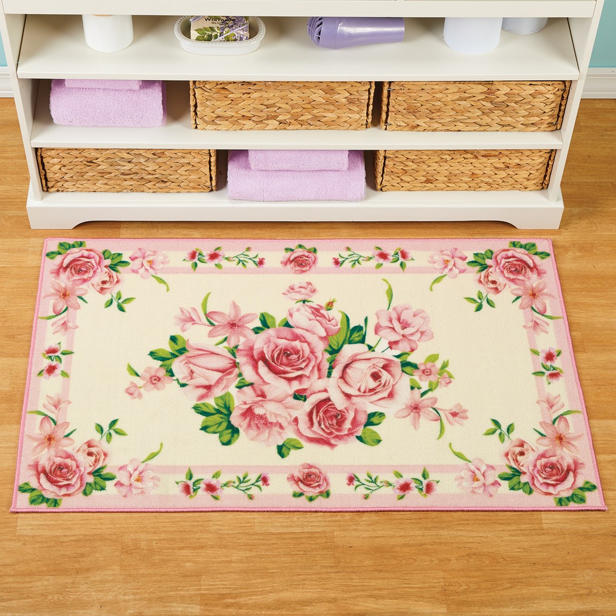 Realistic Printed Rose Bouquet Slip-Resistant Tufted Rug | Collections Etc.