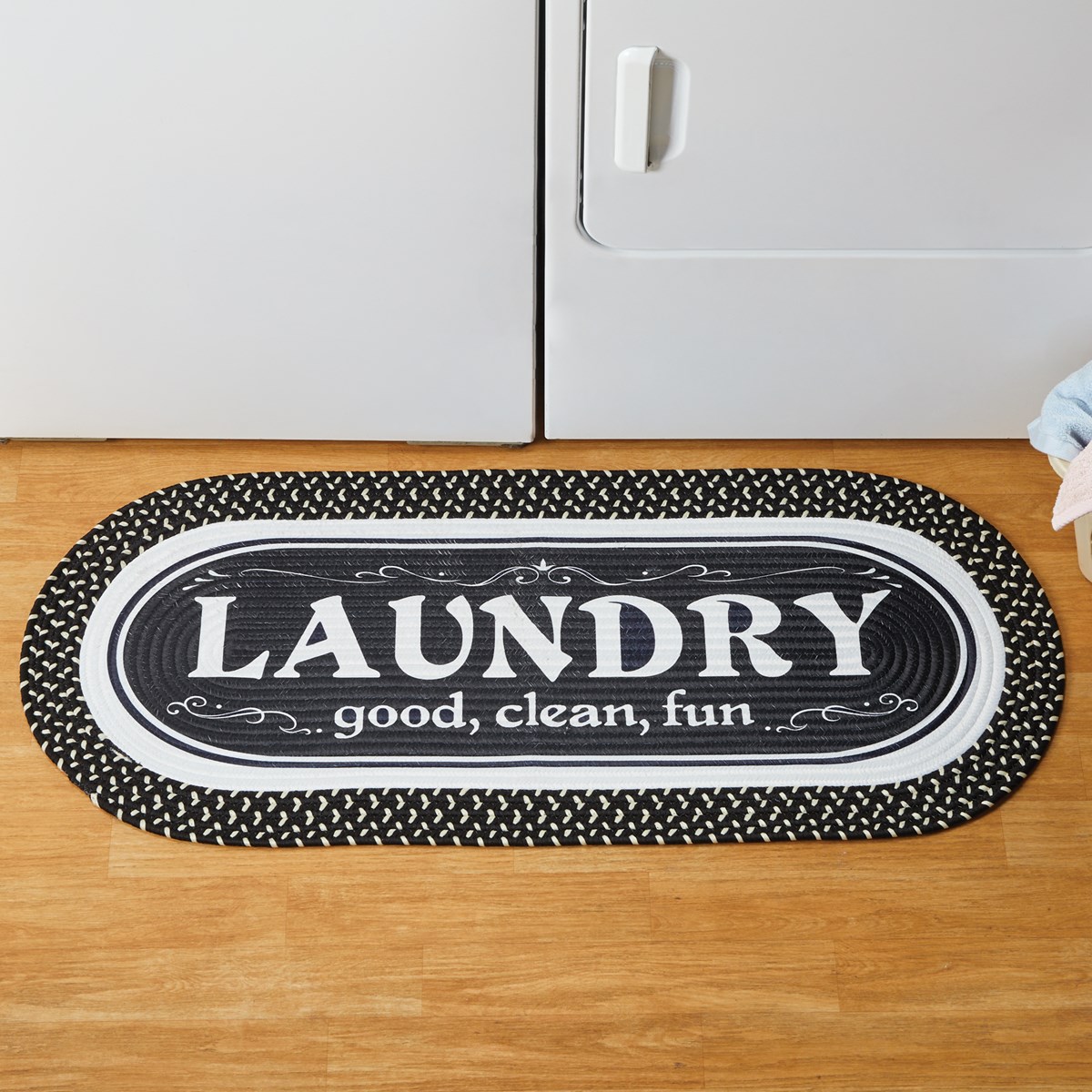 Good Clean Fun Black & White Braided Laundry Runner Rug | Collections Etc.