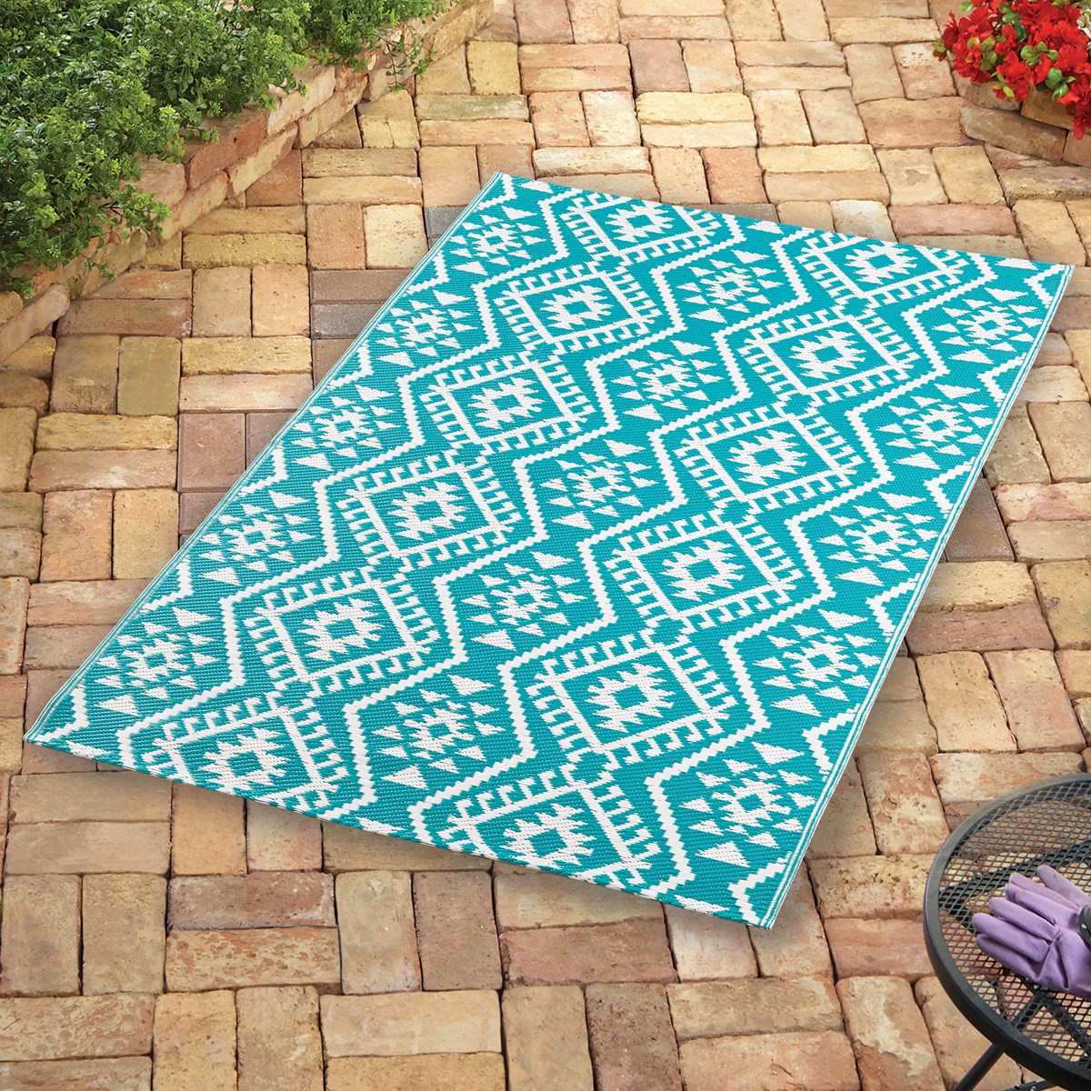 Reversible Stylish Aztec Pattern Patio Mat | Collections Etc.