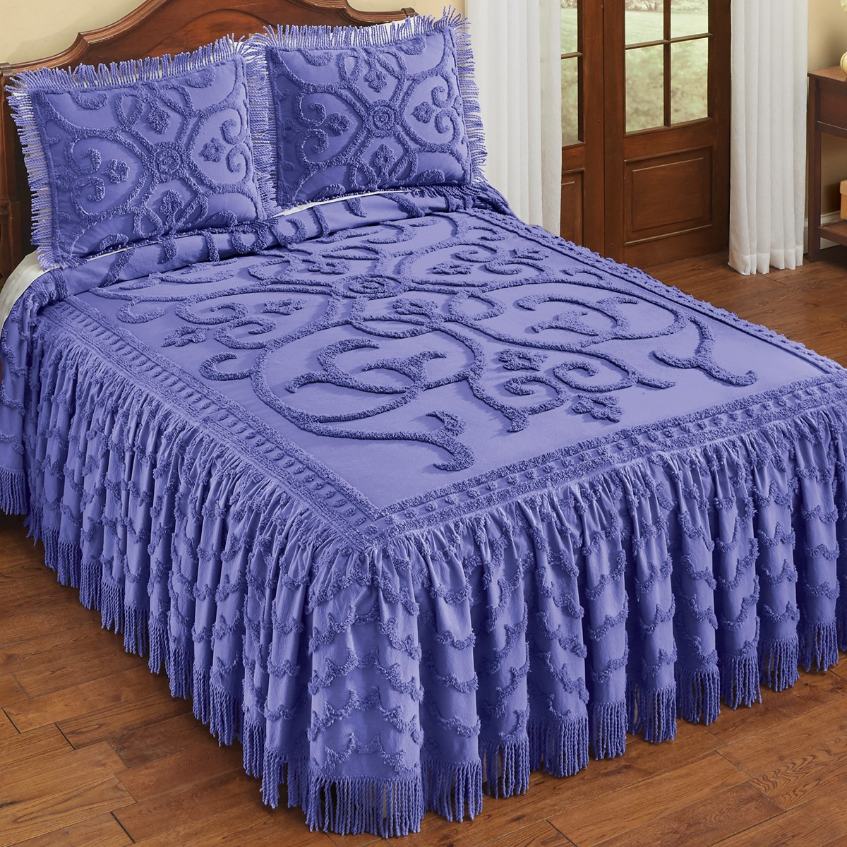 Elegant Chenille Scroll Cotton Bedspread | Collections Etc.