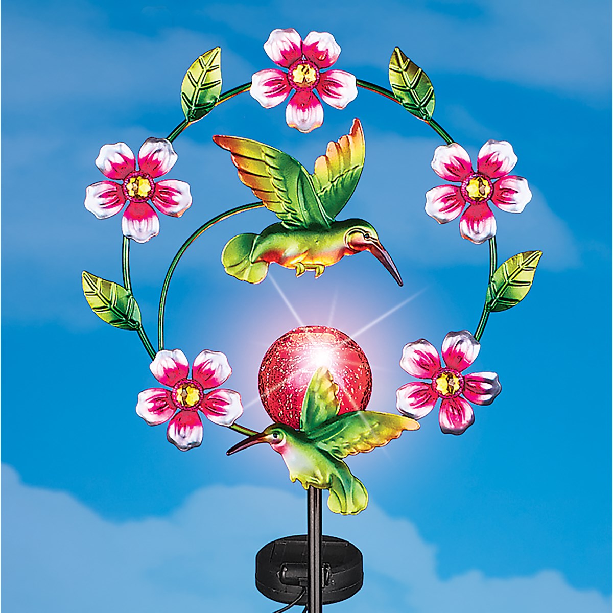 Solar Powered Hummingbird Ball Wreath Garden Stake | Collections Etc.