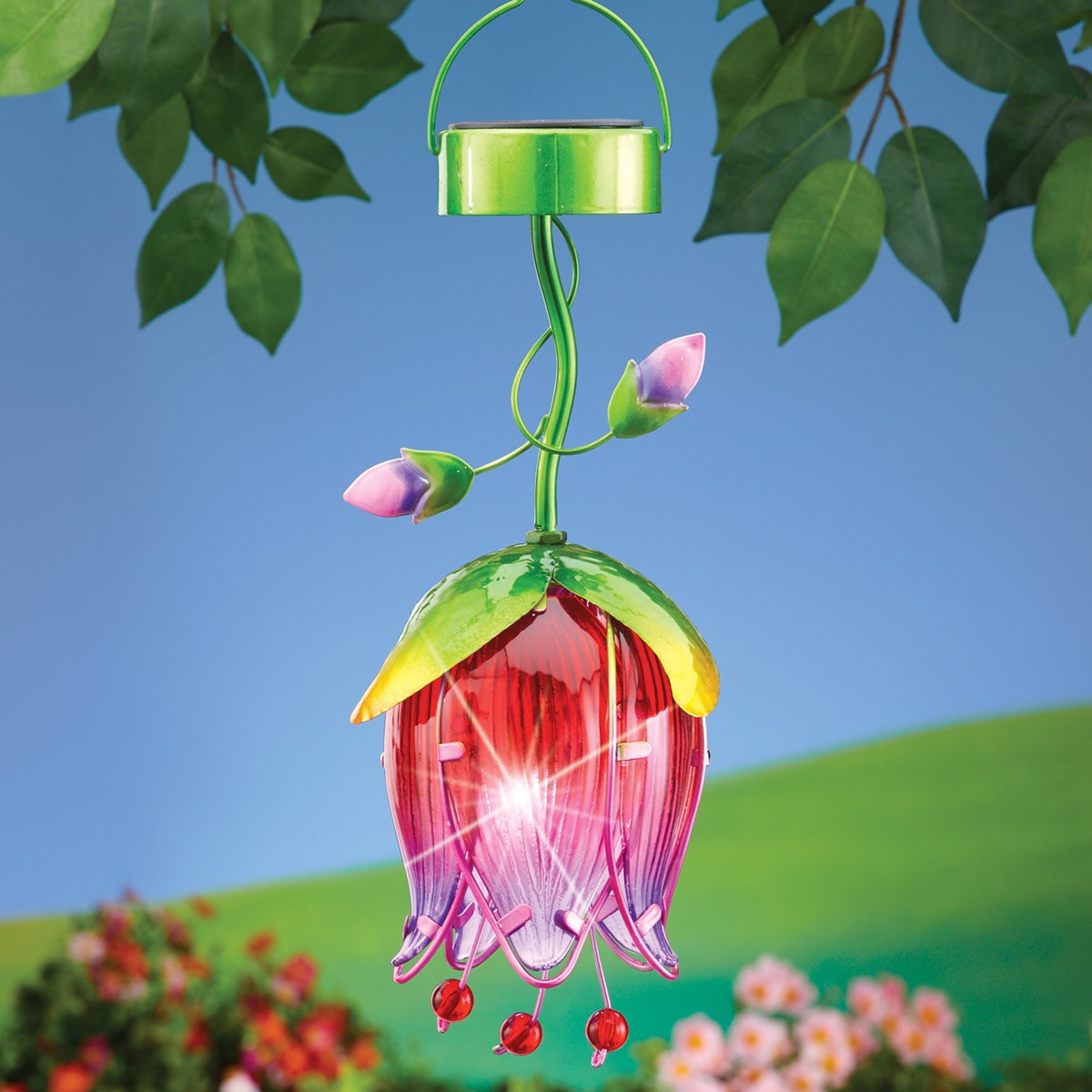 Hand-Painted Pretty Solar Powered Hanging Flower Dangler | Collections Etc.