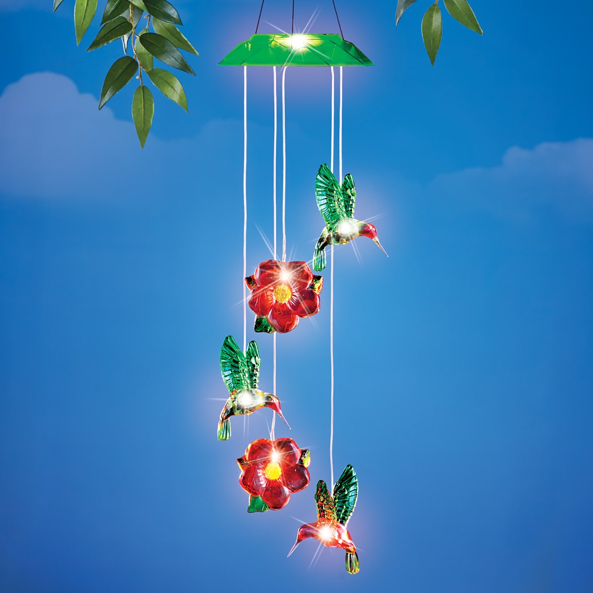 Solar Pretty Hummingbird and Red Flower Garden Mobile | Collections Etc.