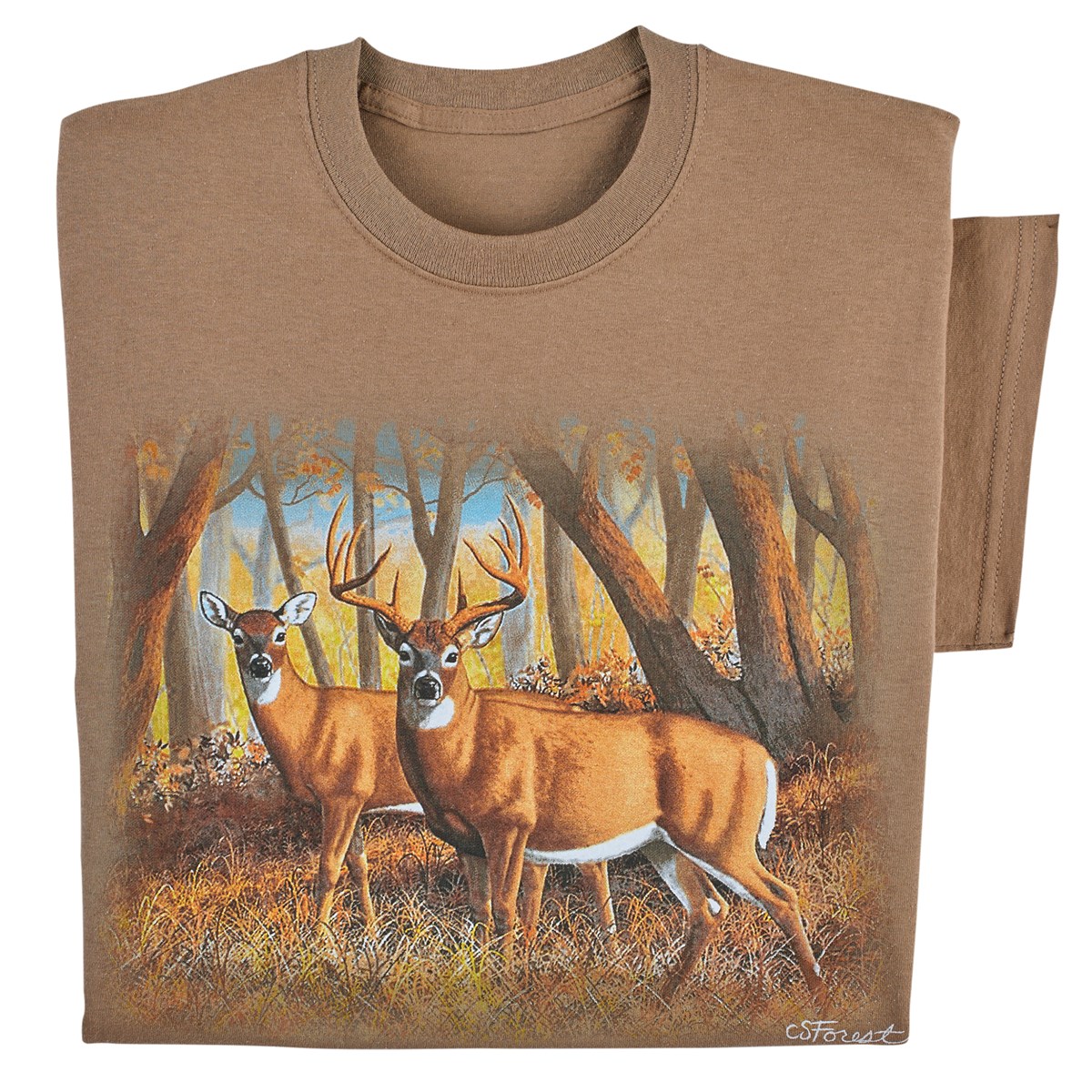Pair of Majestic Autumn Woods Deer Brown Cotton Knit T-Shirt ...
