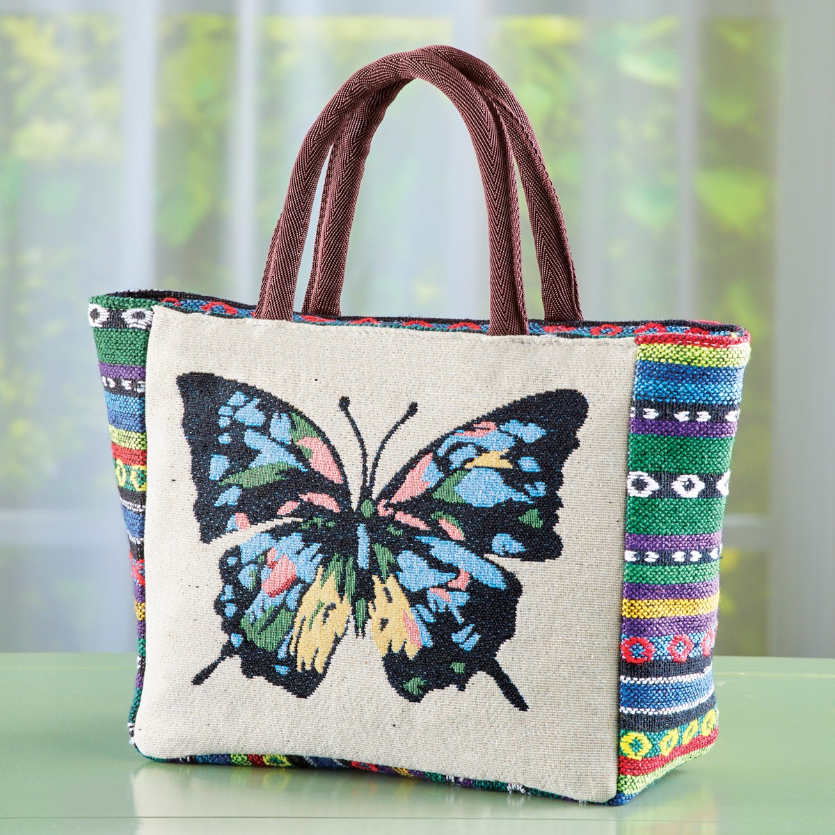 Colorful Southwestern Design Butterfly Tapestry Handbag | Collections Etc.