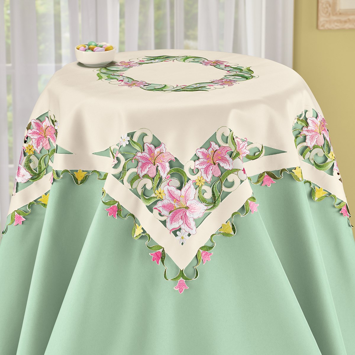 Embroidered Decorative Cutwork Lilies Table Linens | Collections Etc.