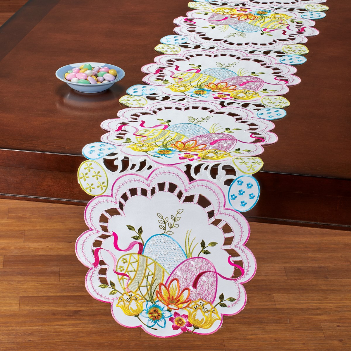 Embroidered Intricate Cutwork Easter Eggs Table Linens | Collections Etc.