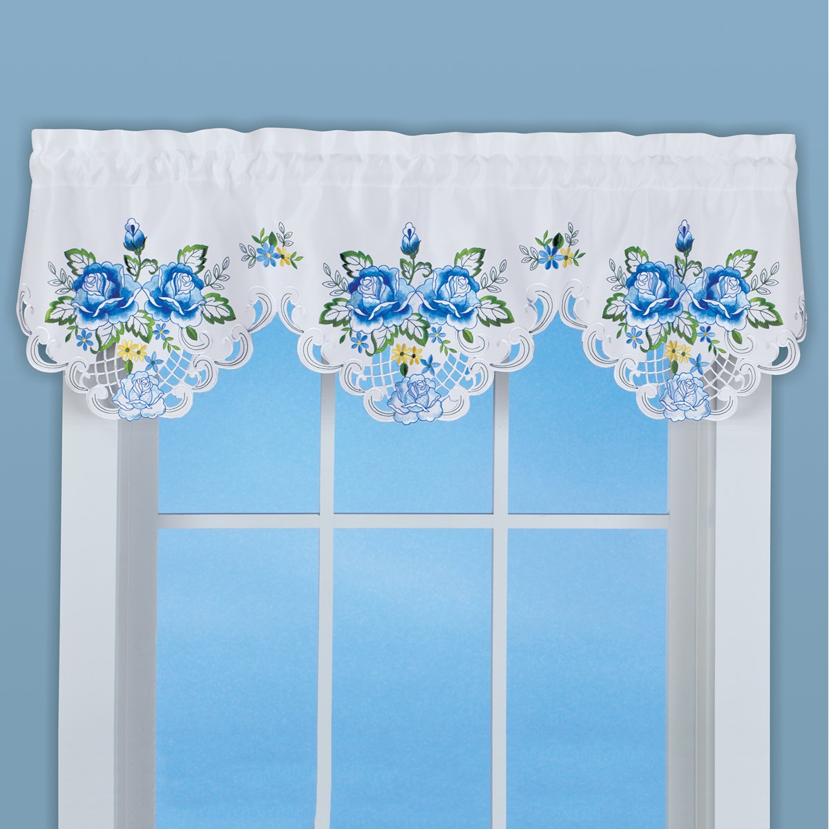 Embroidered Pretty Roses & Intricate Cutwork Window Valance ...