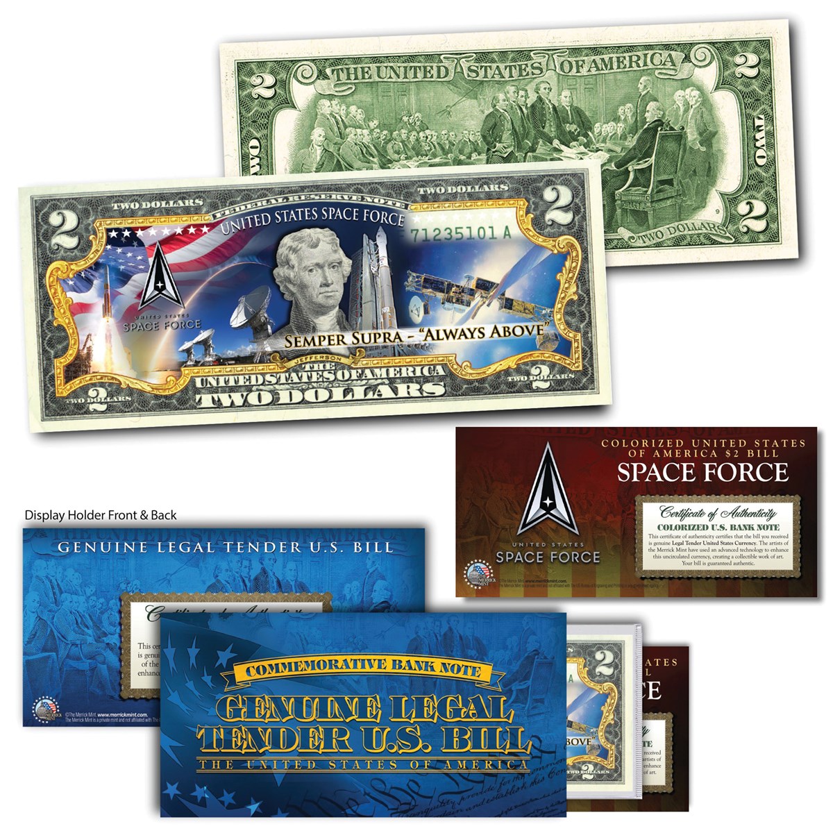 Always Above US Space Force Motto $2 Bill with Display Portfolio ...