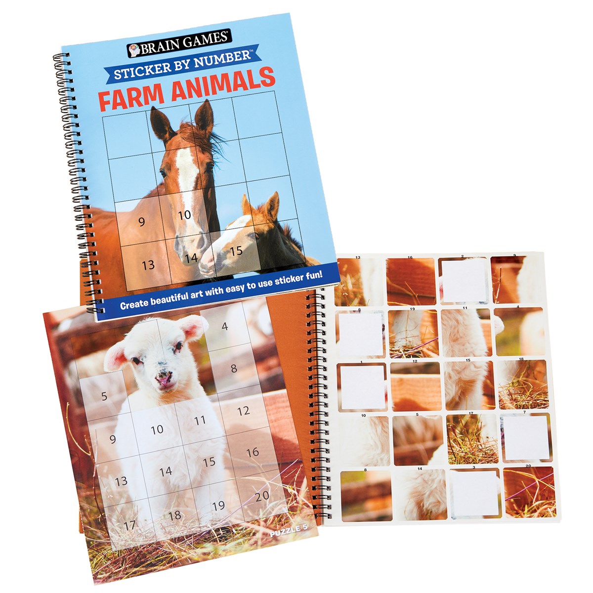 Brain Games Sticker-By-Number Farm Animals Sticker Book | Collections Etc.