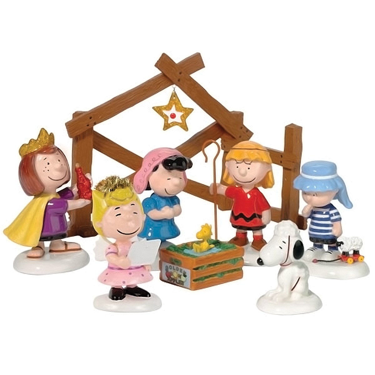 Hand-Painted Peanuts Nativity Scene Christmas Pageant - Set Of 8 ...