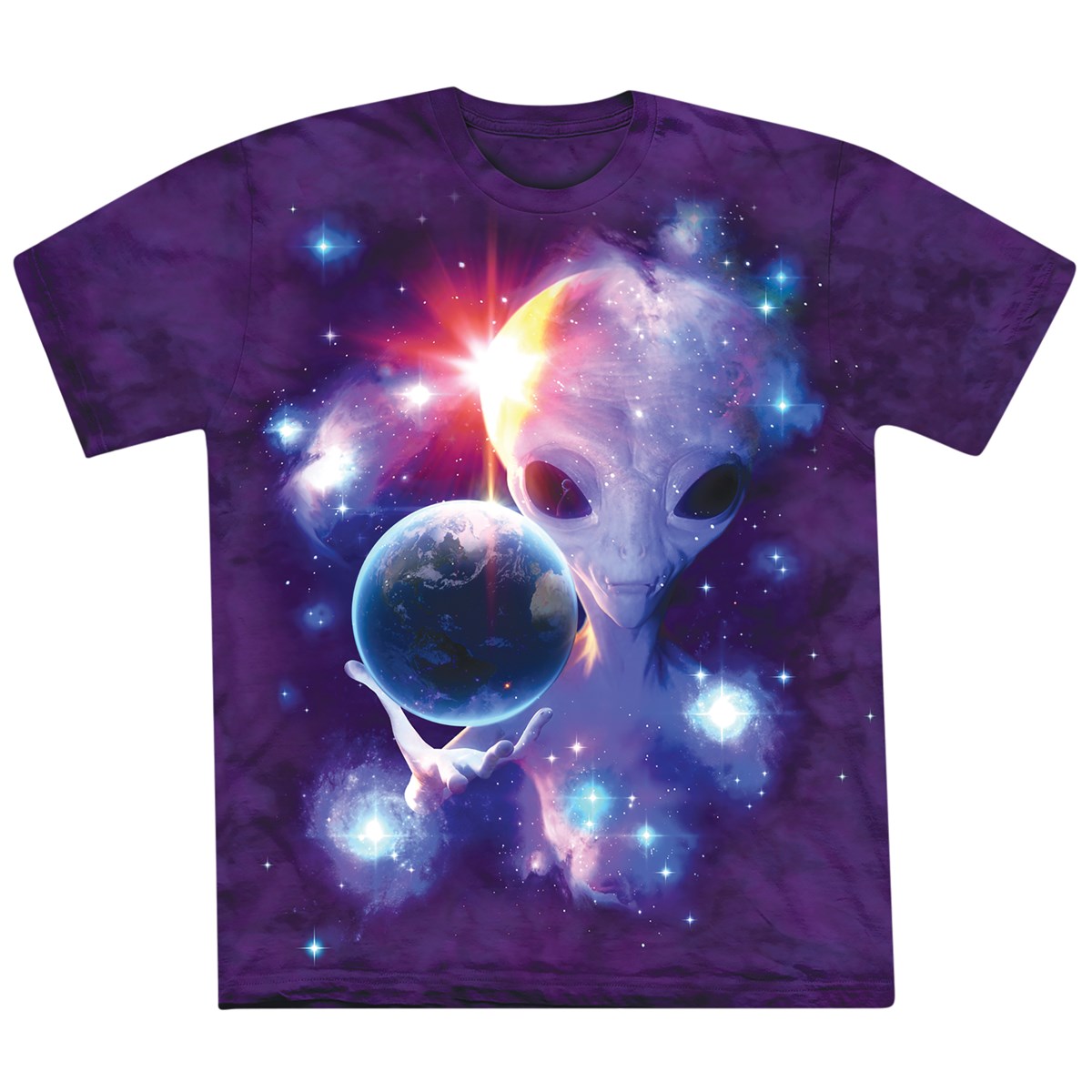 Alien Holding Earth Cosmic Cotton Graphic T-shirt | Collections Etc.